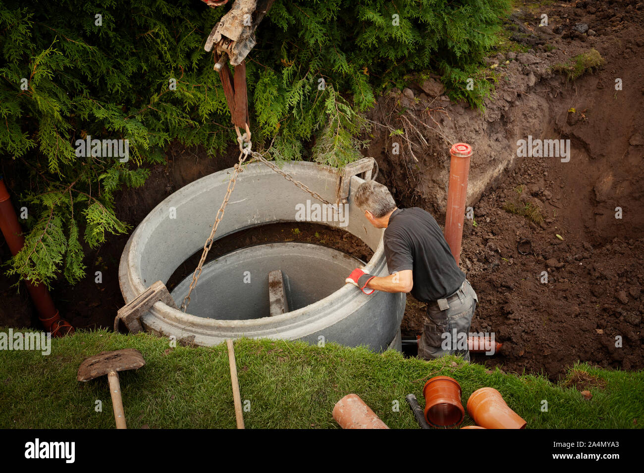 Construction of sewage system Stock Photo - Alamy