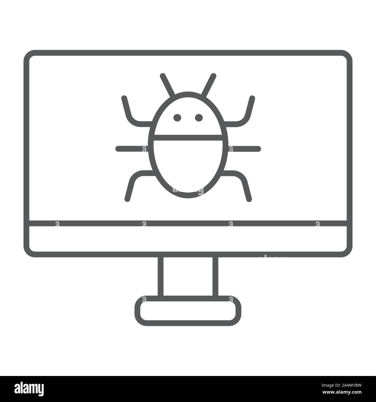 Computer virus thin line icon, technology and device, software bug sign ...