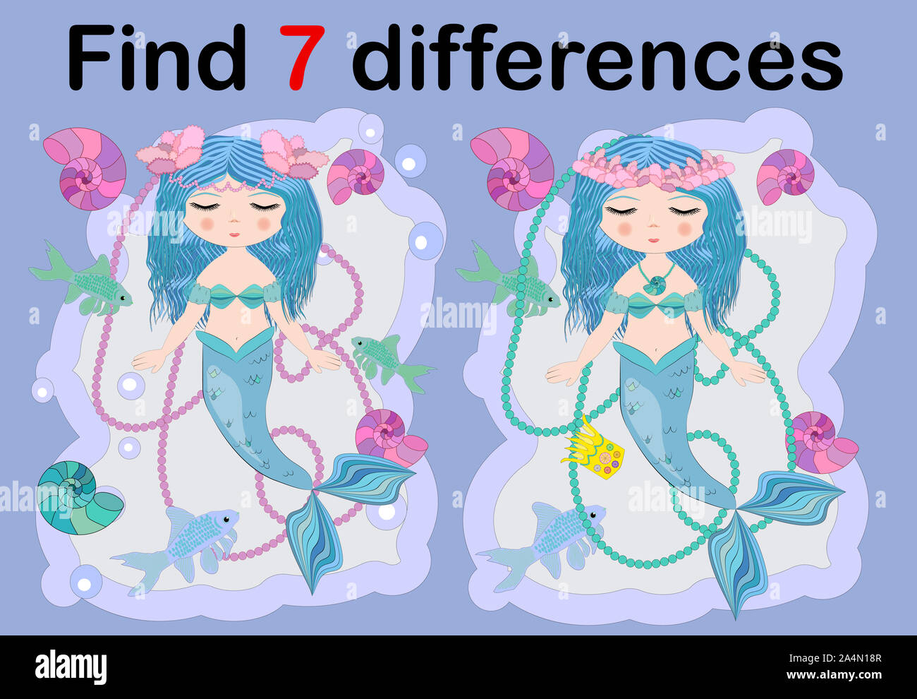 Find the difference the two illustration with sea mermaid. Children ...