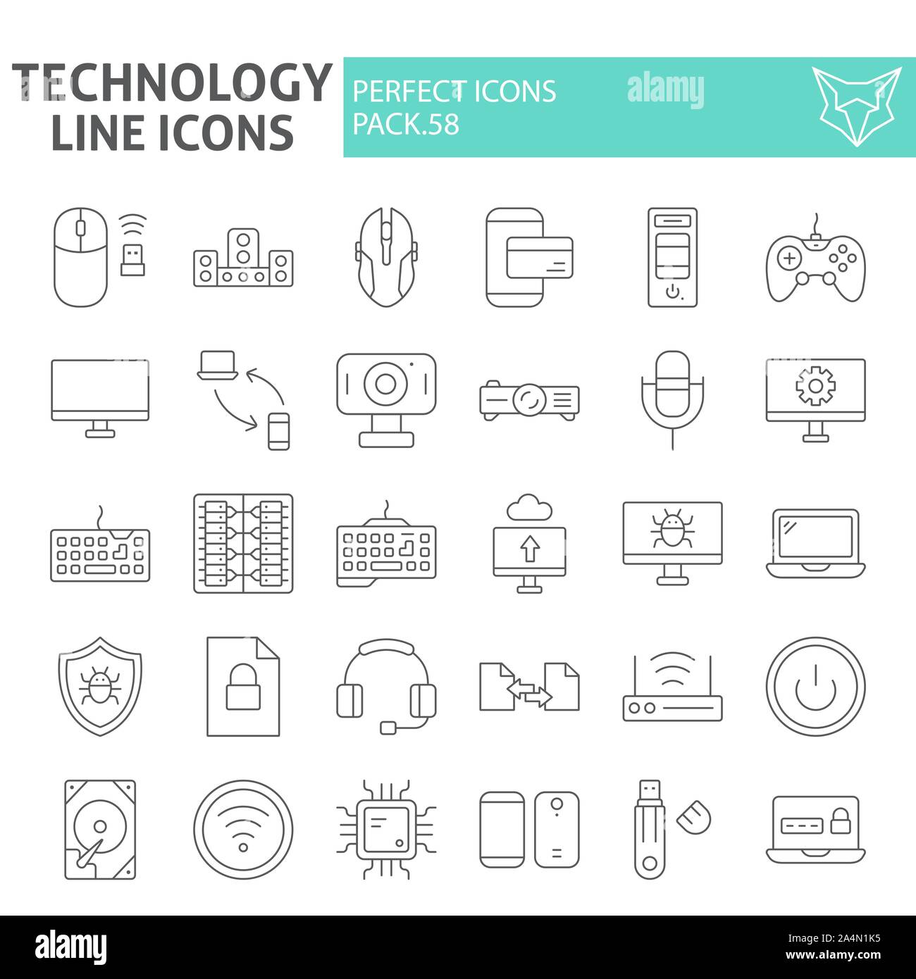 Technology thin line icon set, devices symbols collection, vector ...