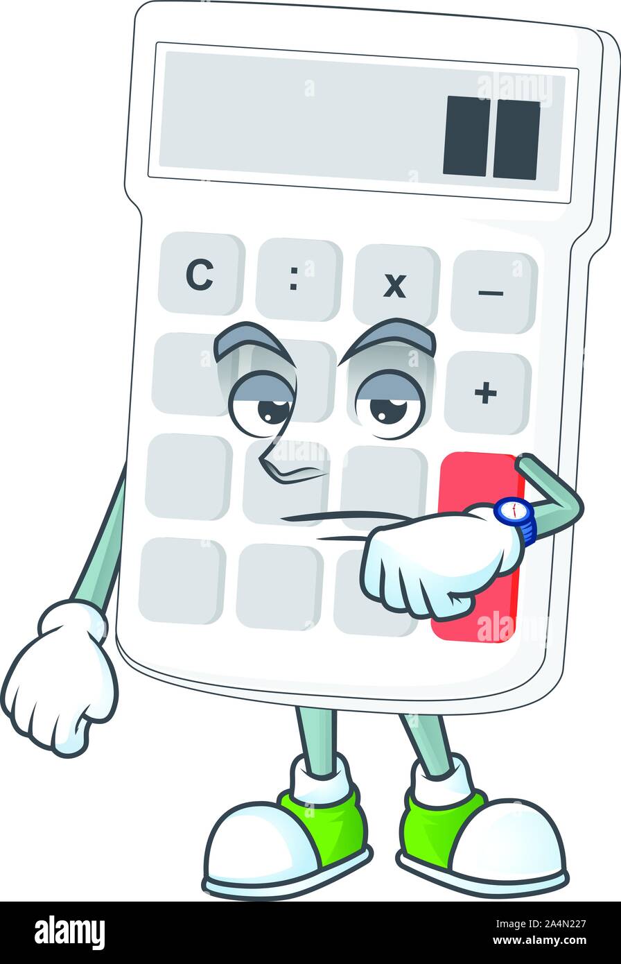 Waiting white calculator cartoon character with mascot Stock Vector ...
