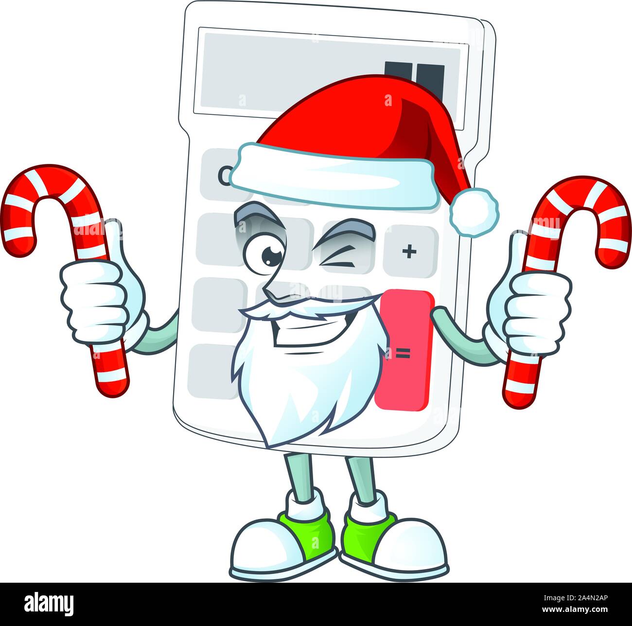 Santa with candy white calculator cartoon character with mascot Stock ...