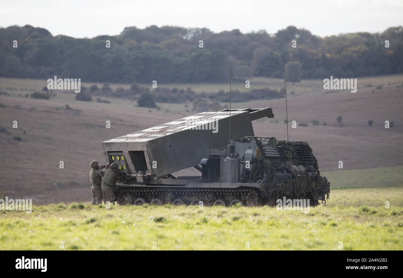 Members of 26 Regiment Royal Artillery position their Multi Launch ...