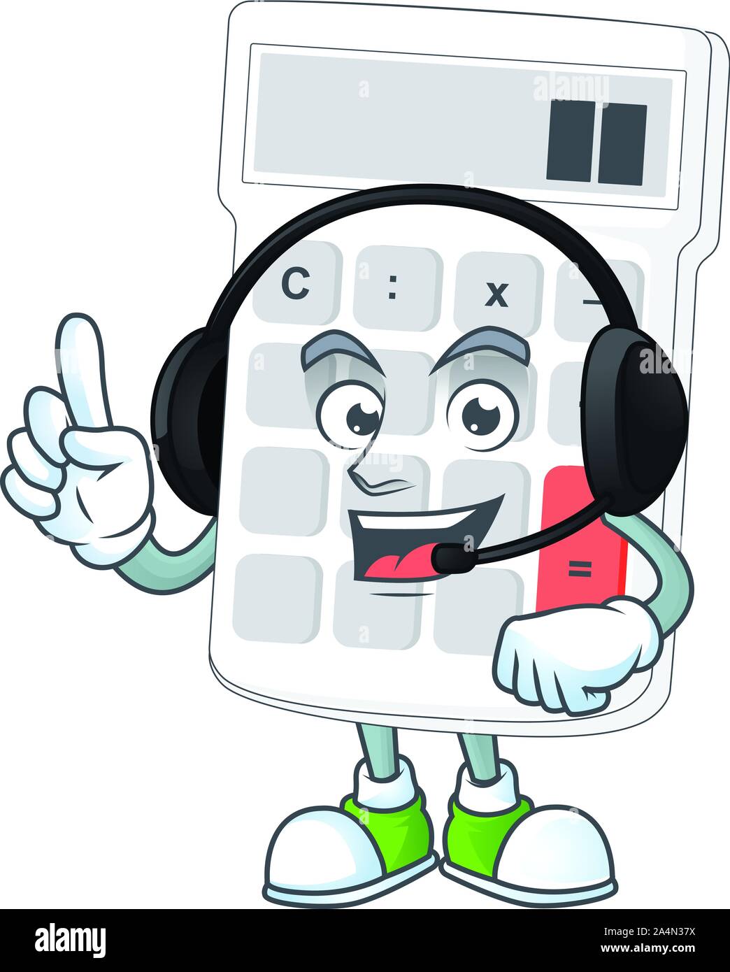 With headphone white calculator cartoon character with mascot Stock ...