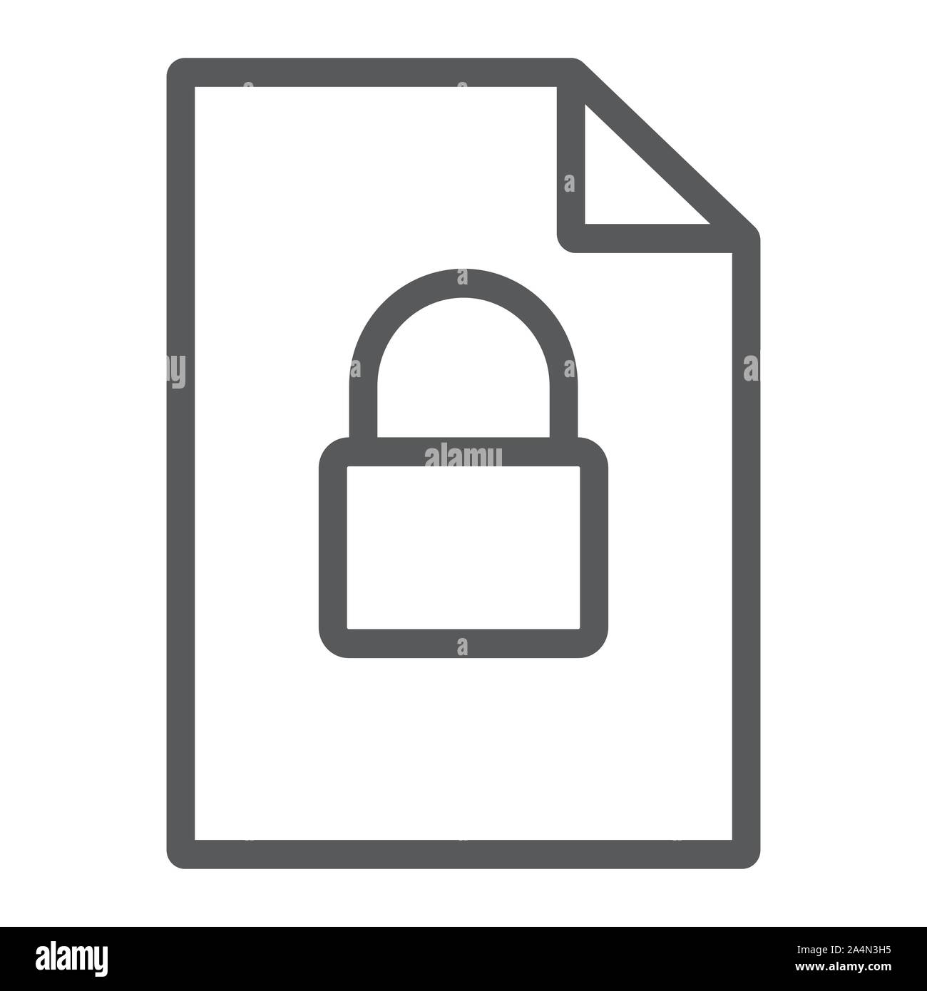 Locked file line icon, document and computer, file with padlock sign ...