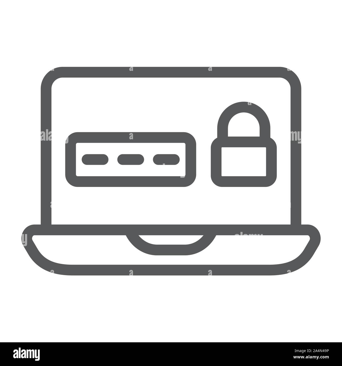 Password on laptop line icon, device and safety, notebook secure sign ...