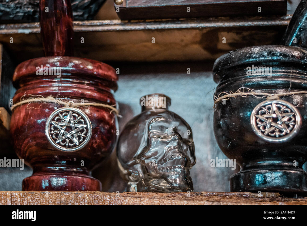 Witchcraft pots, bottles and potions for spell and curses. Halloween ...