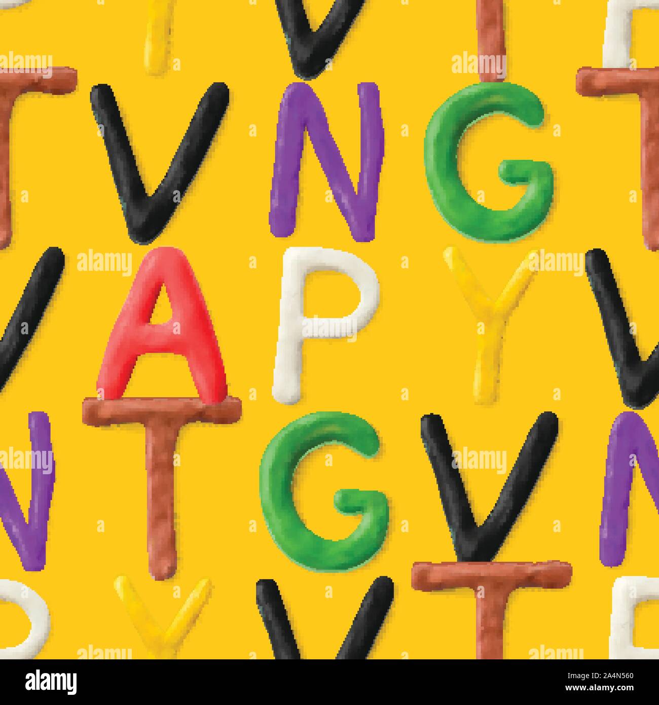 Seamless pattern with alphabet. Handmade modeling clay letters ...