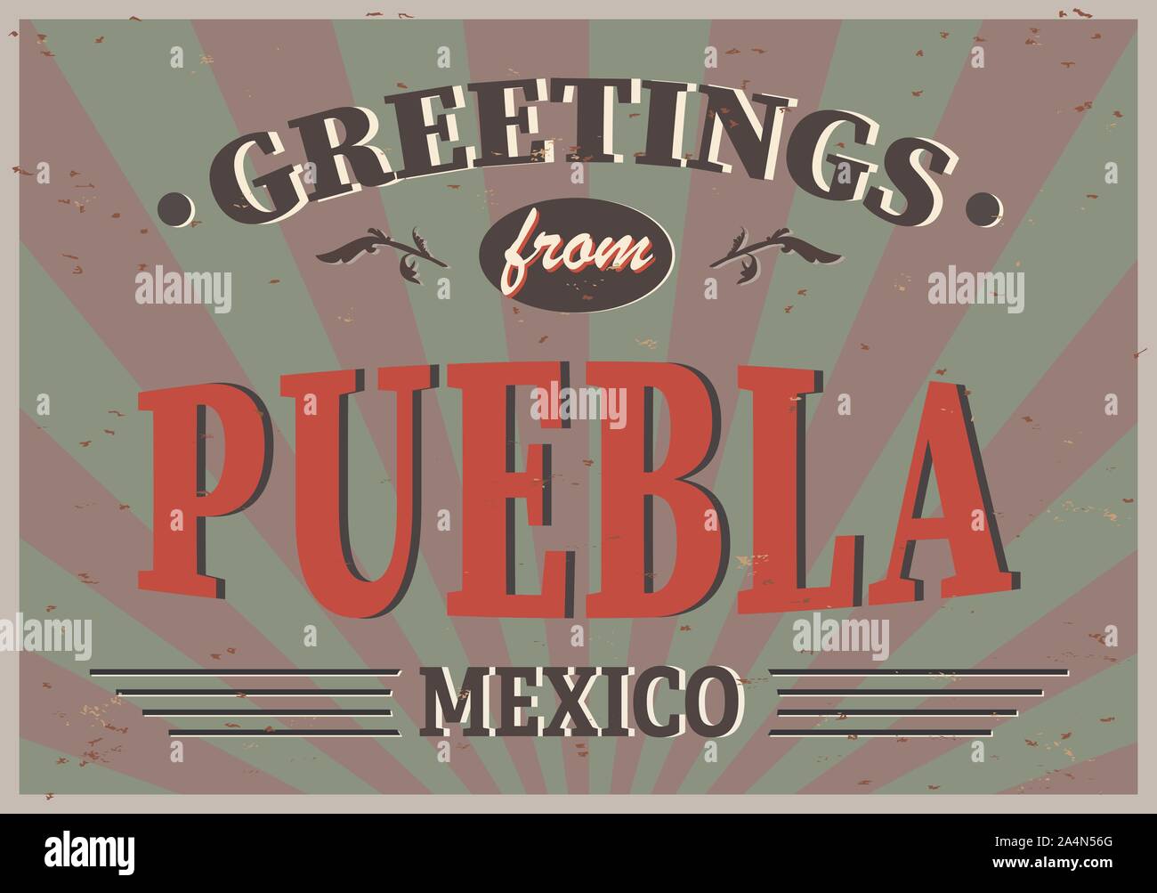 Puebla Mexico vintage metal signs. Retro souvenir or postcard template ...