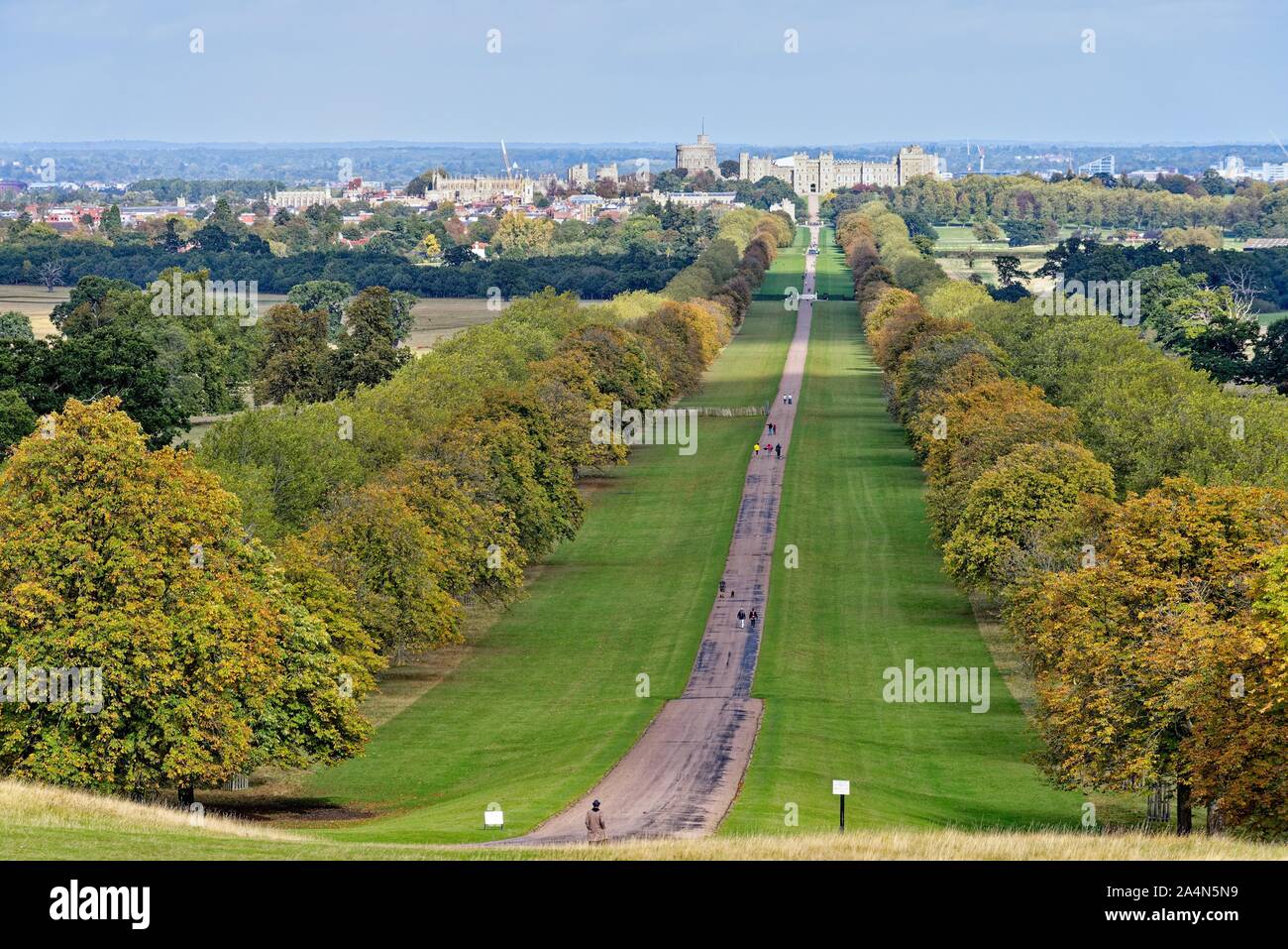 An elevated view of The Long Walk with Windsor Castle in the background ...