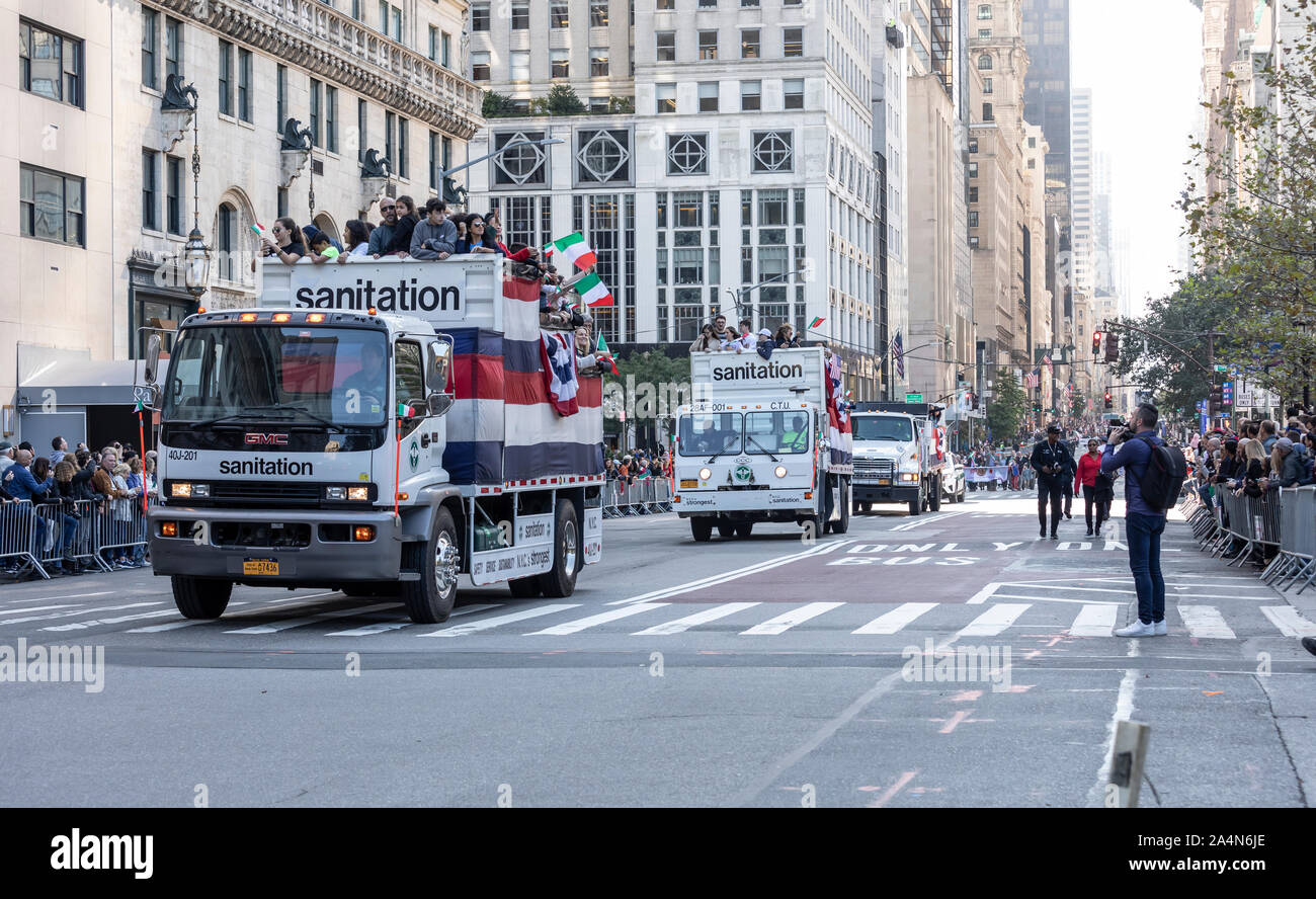 New York, NY, USA - October 14, 2019: Sanitation trucks moves along ...