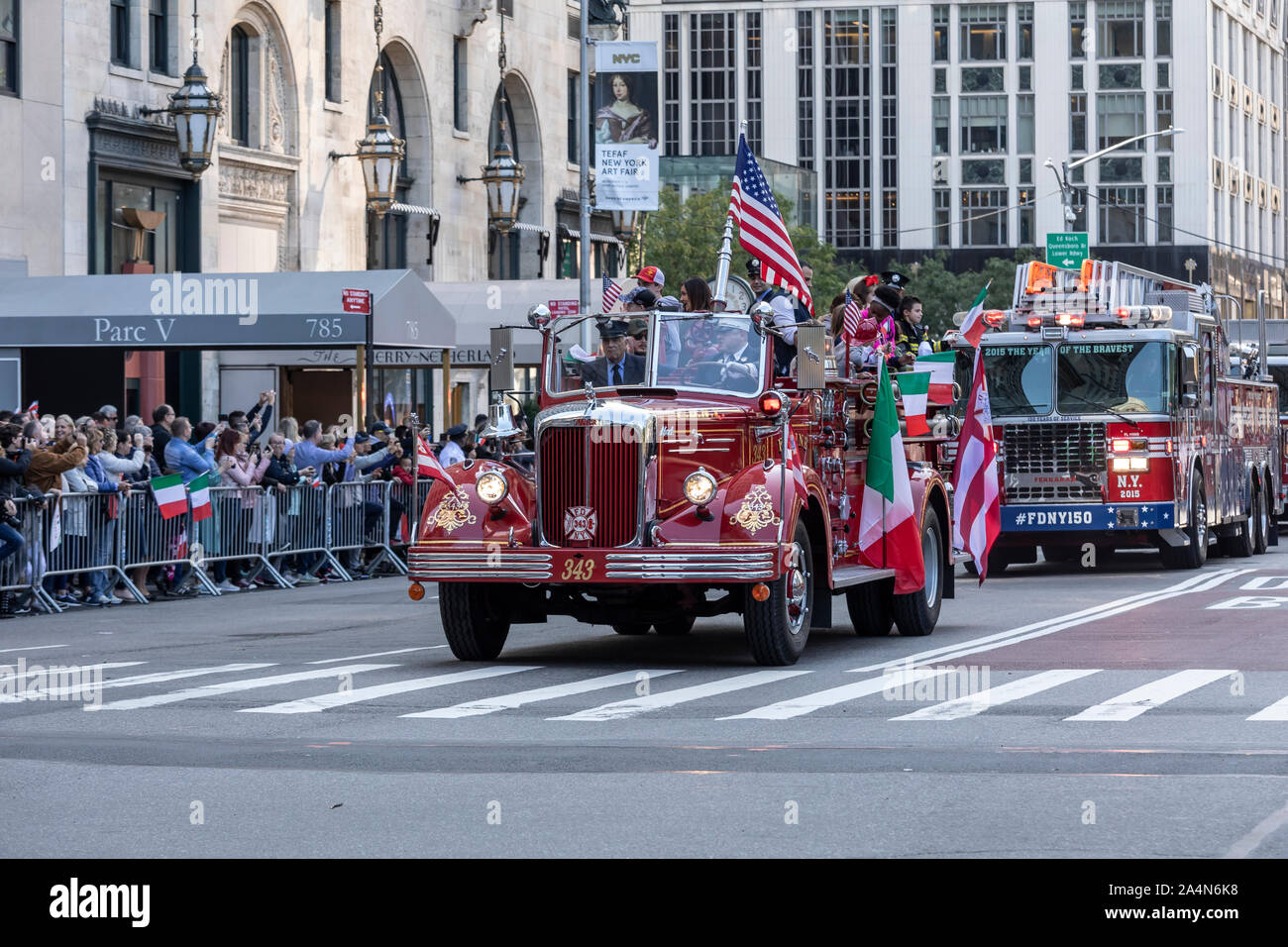 New York, NY, USA - October 14, 2019: Fire Department trucks moves ...