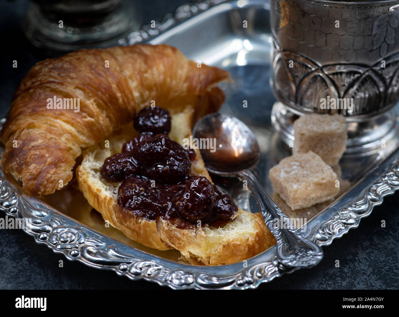 Breakfast French Croissants, Coffee and Jam Stock Photo - Alamy