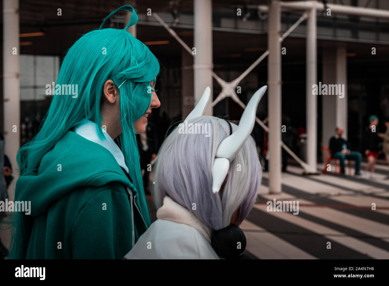 Close ups of Japanese devil characters from famous comic books. Crowd ...