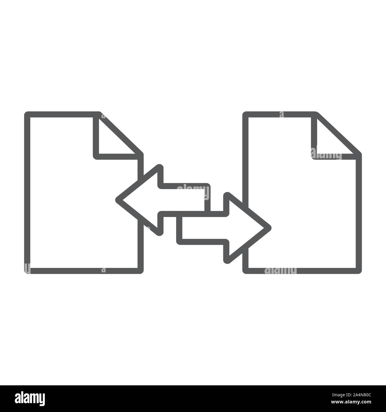 File sharing thin line icon, document and computer, file sending sign ...