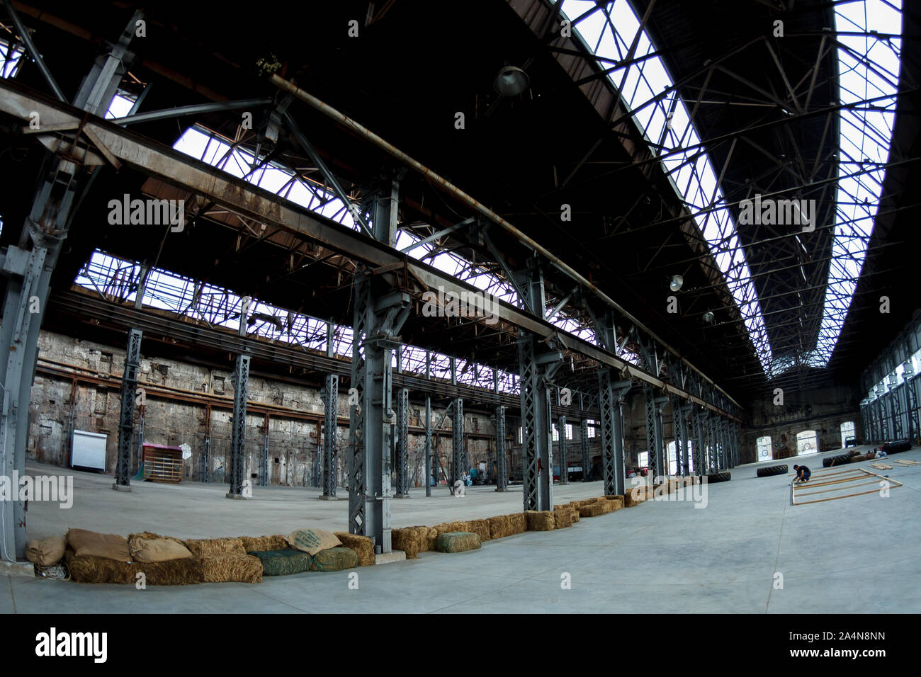 Empty factory building or warehouse building with concrete floor for ...
