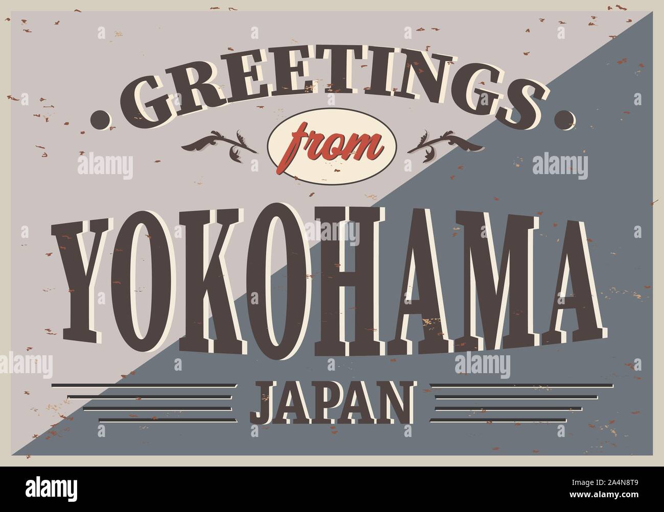 Yokohama Japan Retro tin sign Vintage vector souvenir sign or postcard ...