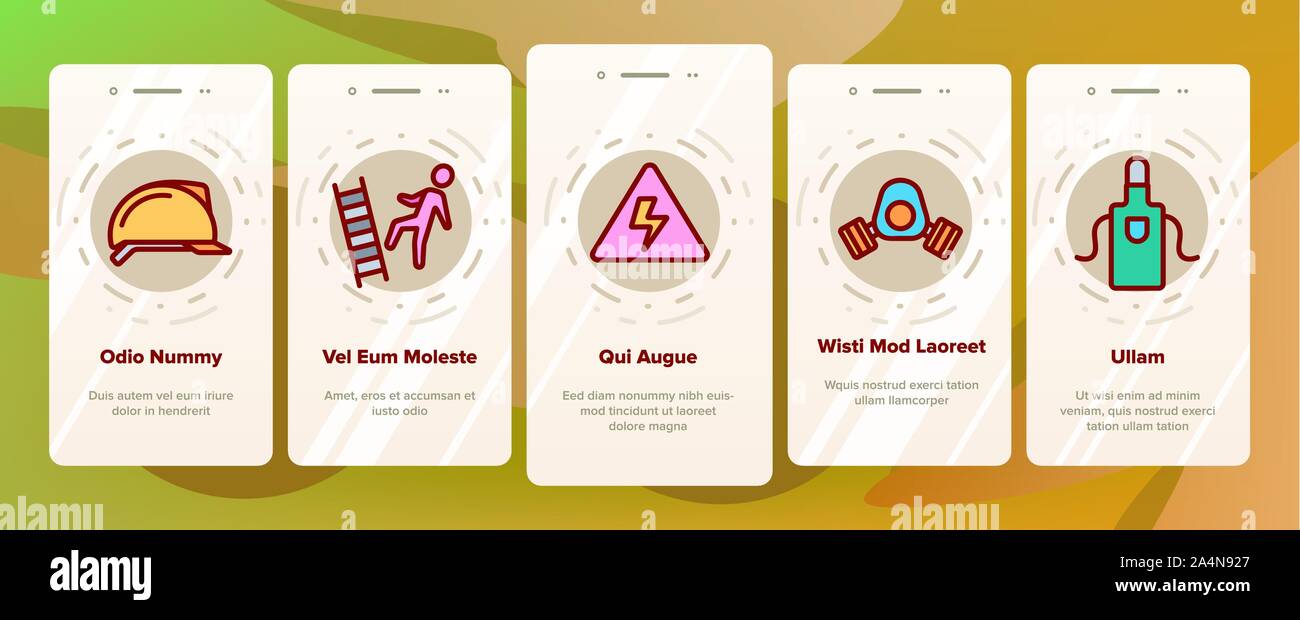 Safety Work Elements Icons Onboarding Set Vector Stock Vector Image ...