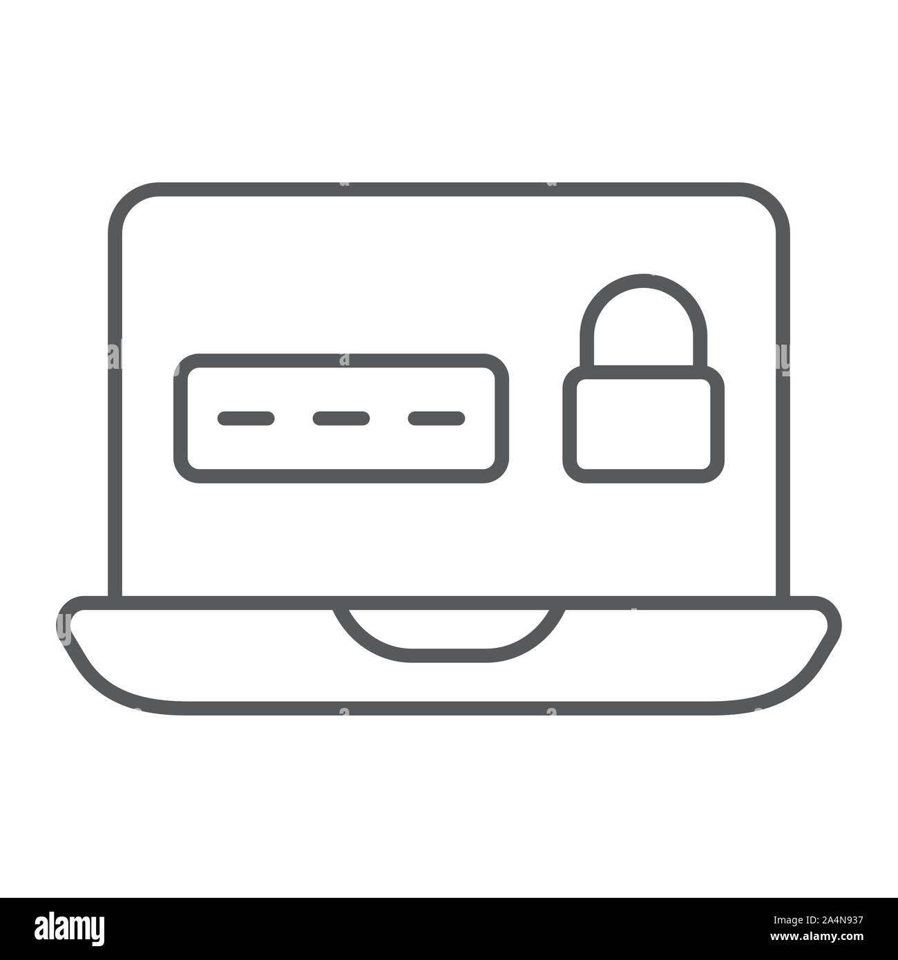 Password on laptop thin line icon, device and safety, notebook secure ...