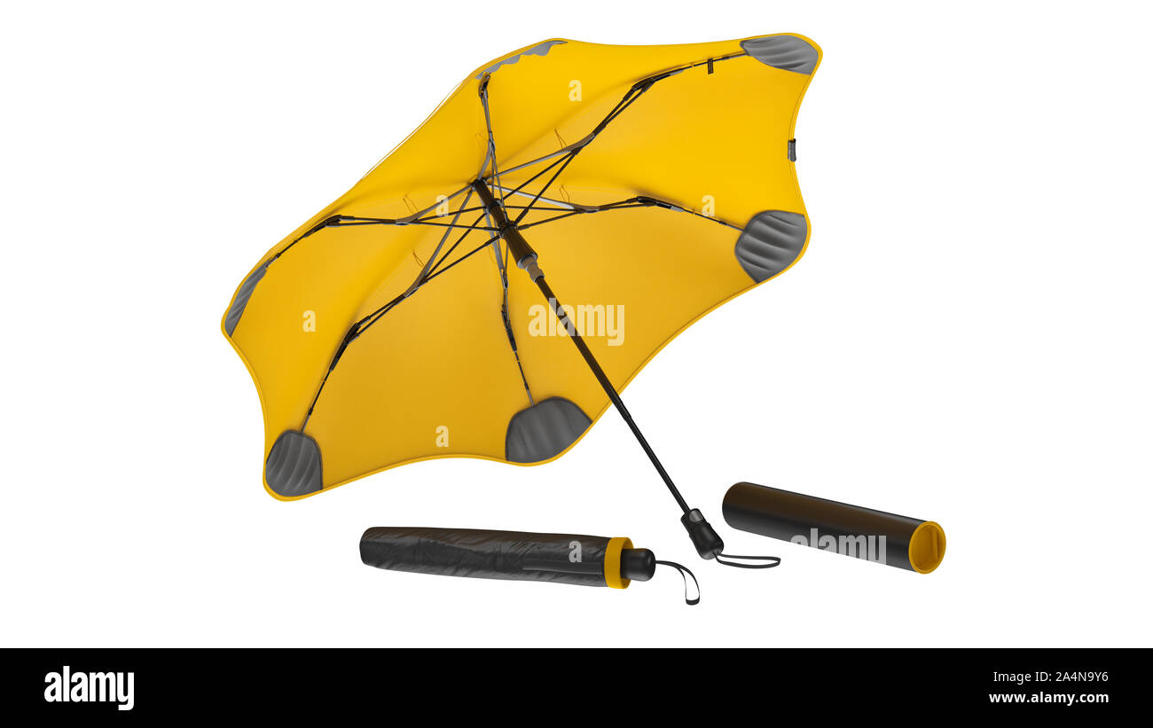 Umbrella parasol open modern yellow and closed. 3D rendering Stock ...