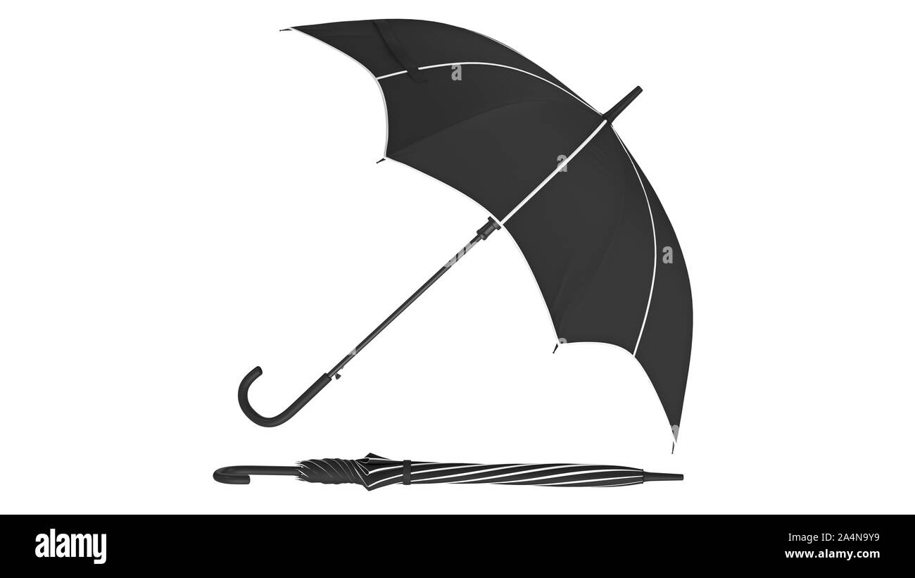 Umbrella parasol classic open with white inserts, side view. 3D ...