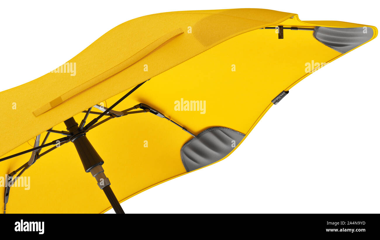 Umbrella parasol open modern yellow, close view. 3D rendering Stock ...