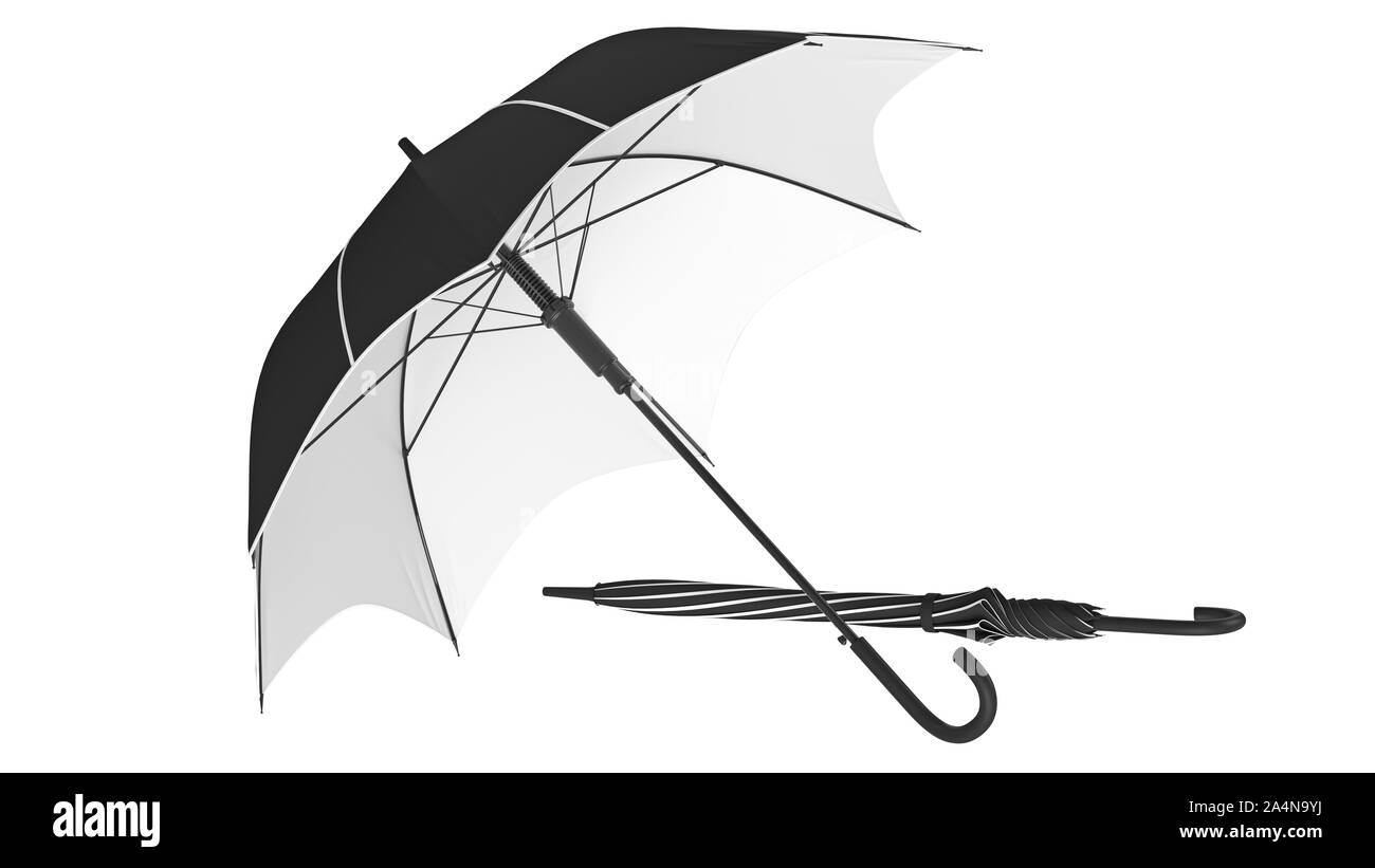Umbrella parasol classic open with white bottom and closed. 3D ...