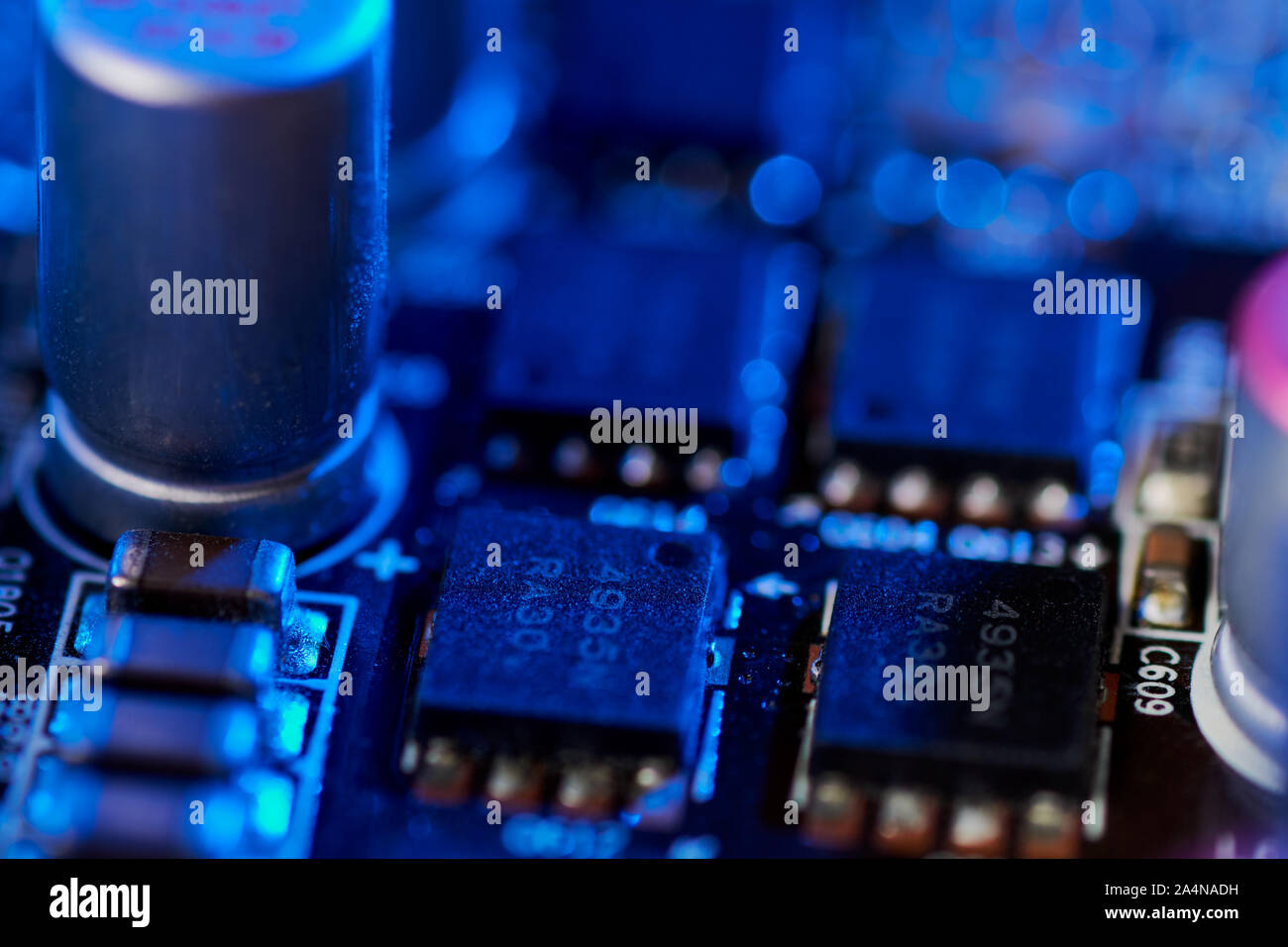 High tech mother board with chip components marco Stock Photo - Alamy