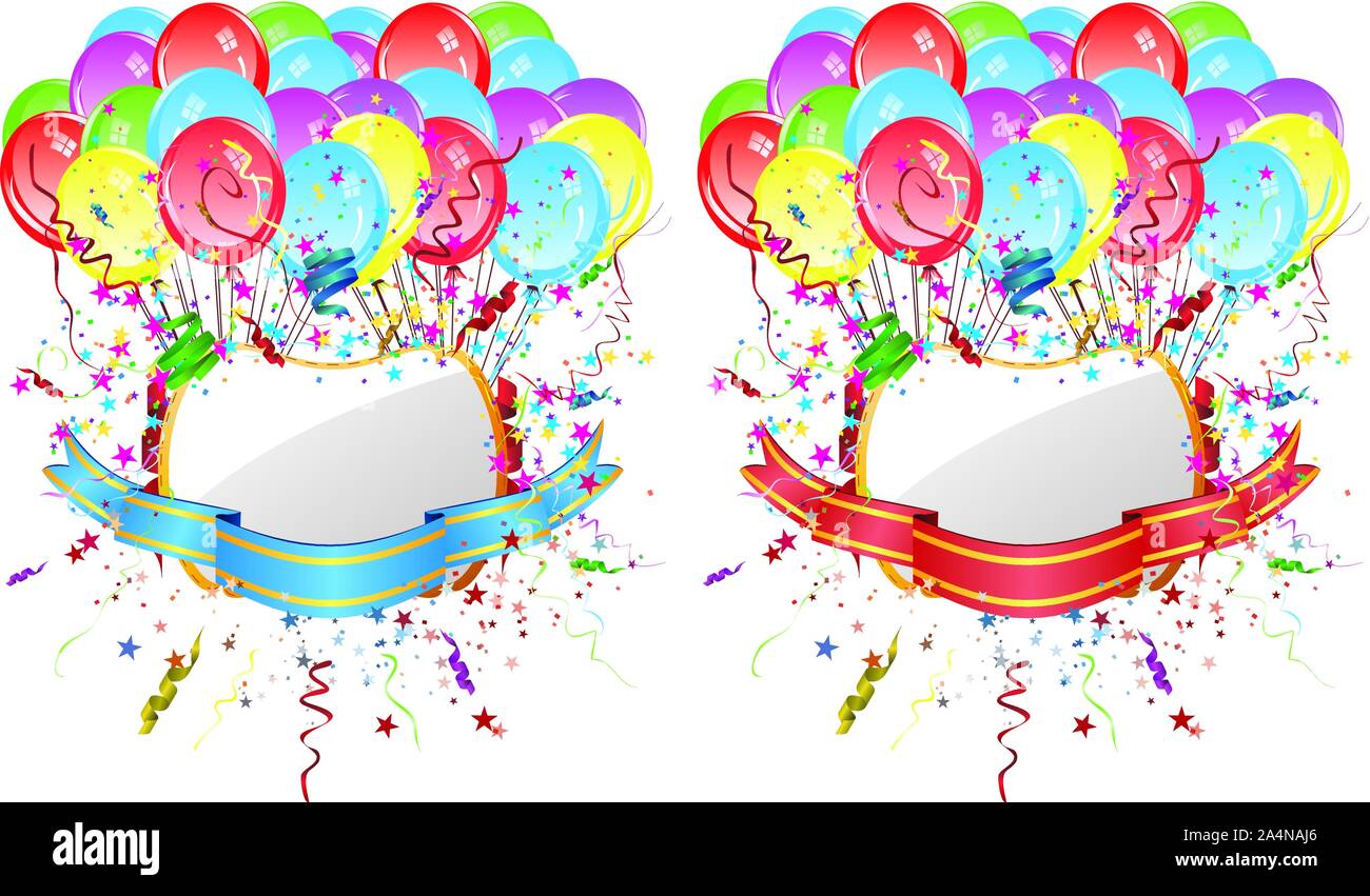 Bunch of colorful balloons and banner with ribbon Stock Vector Image ...