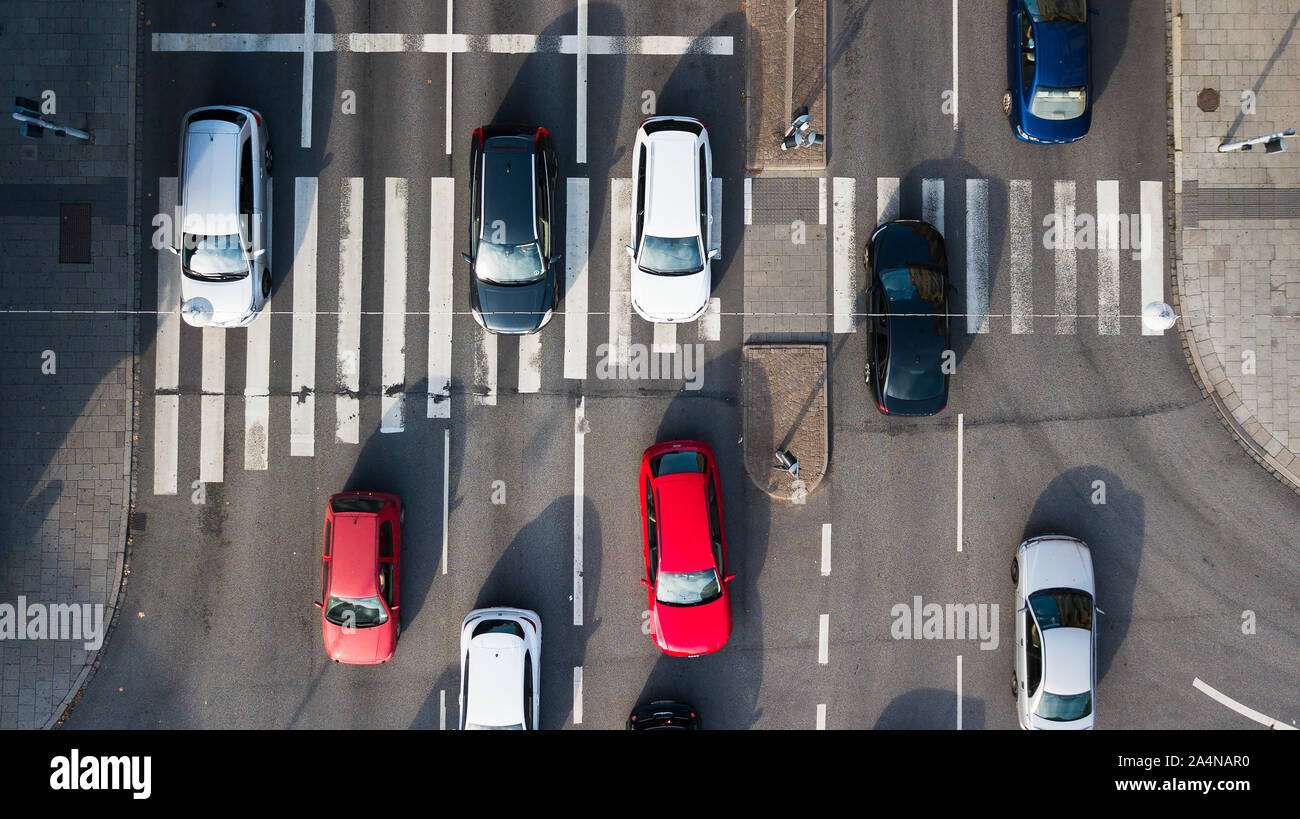 Aerial view of vehicles on crossroad Stock Photo - Alamy