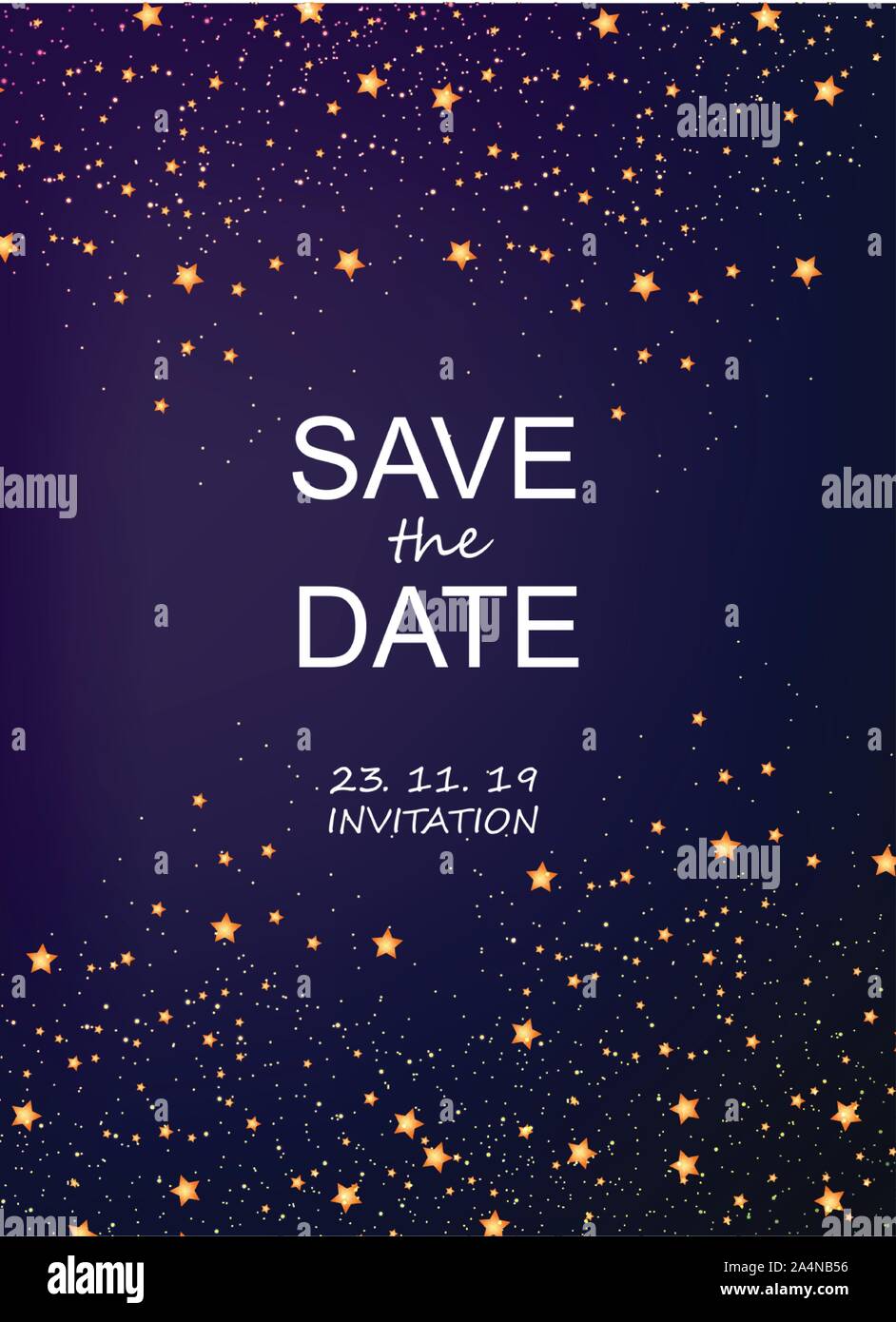 Invitation card with stars and sparkles vector. Save the date. Magic ...