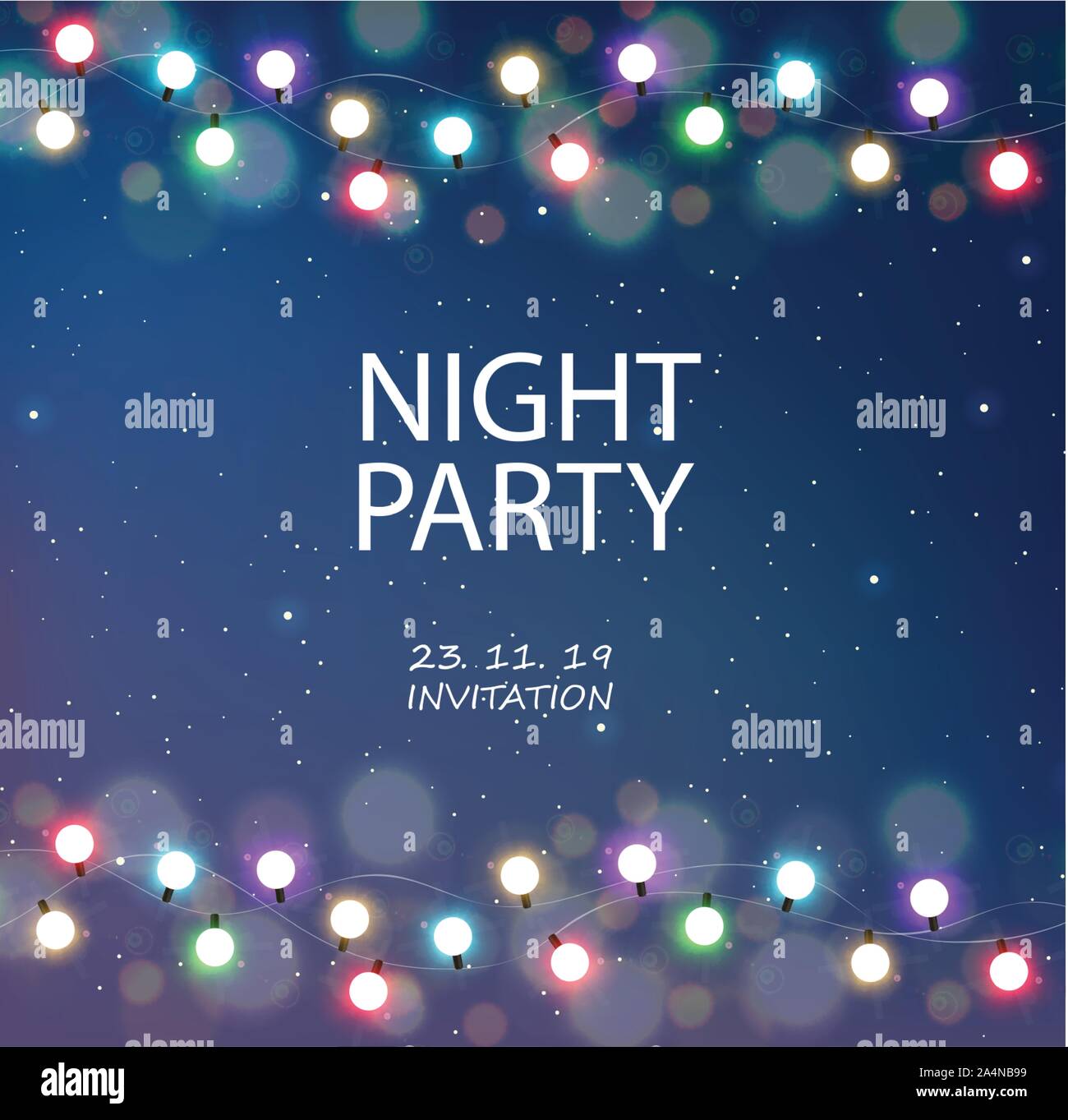 Night party invitation magic sky card with colorful fairy lights and ...