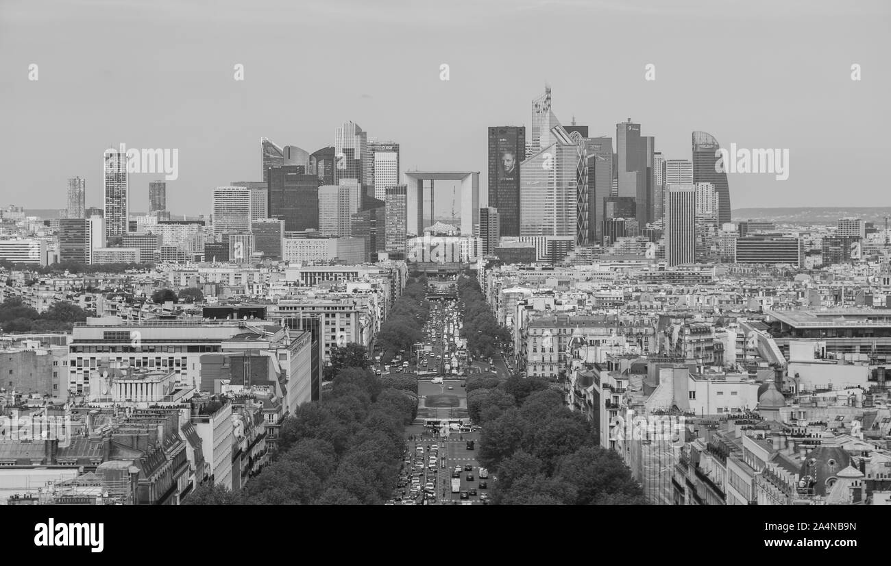 A black and white picture of the rooftops of Paris towards La Défense ...