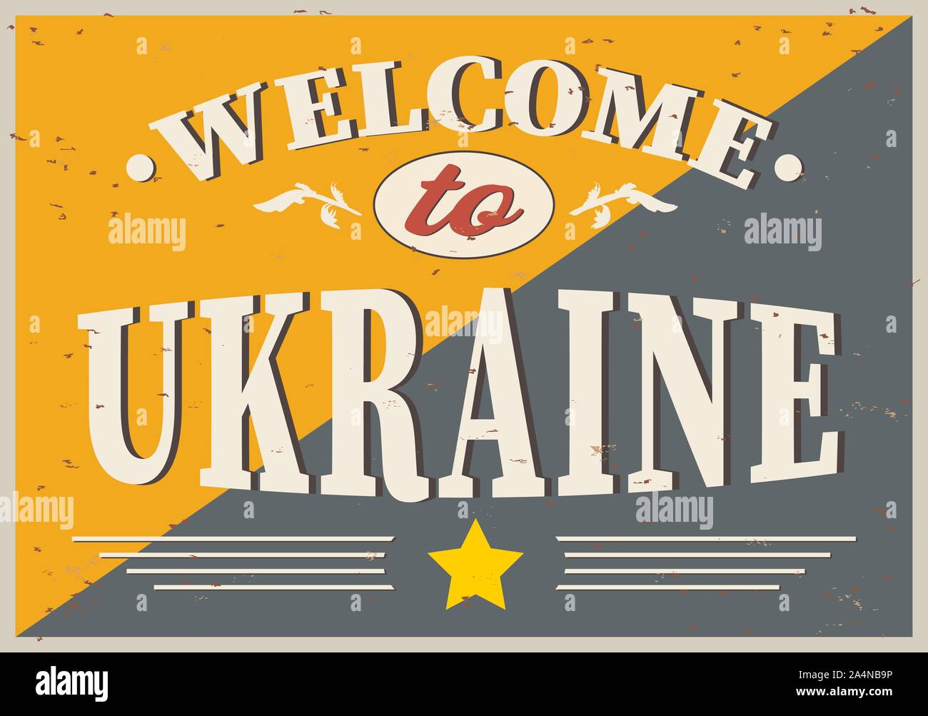 Welcome to Ukraine - Vintage greeting card on a white background Stock ...