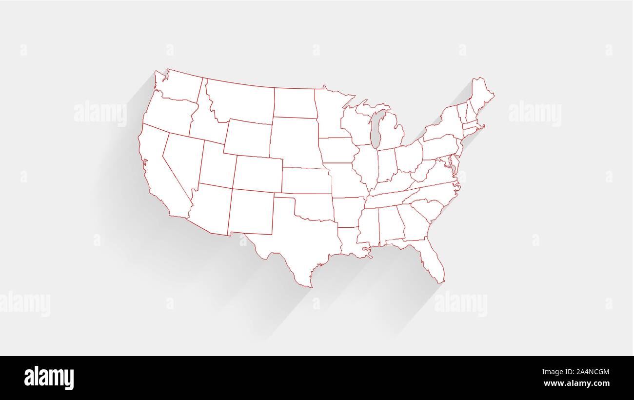 Simple United State white map on gray background, vector, illustration ...