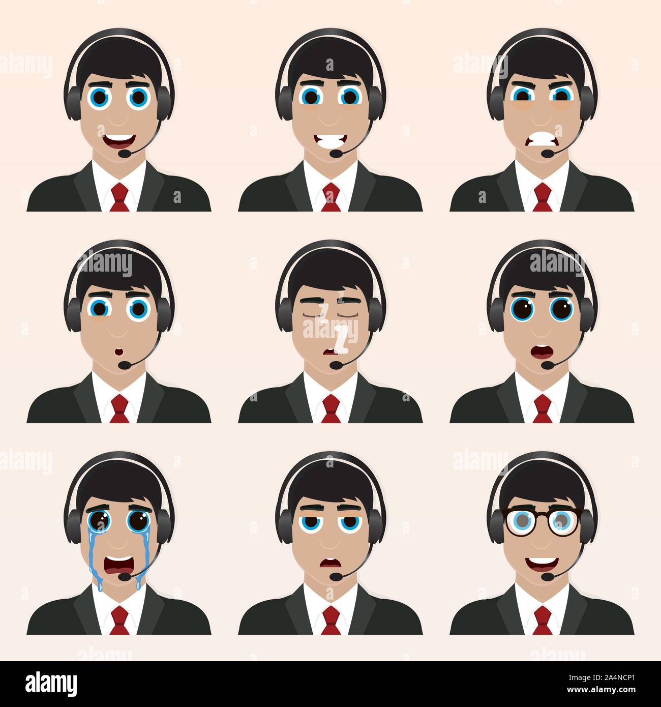 Set of cute operator emoticons. Various emotions of the character. Set ...