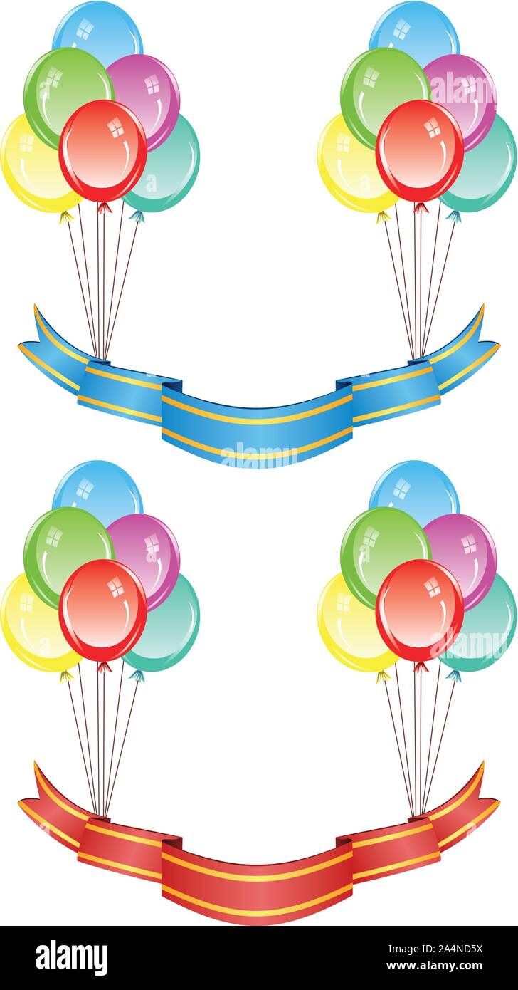 Bunch of colorful balloons and banner with ribbon Stock Vector Image ...
