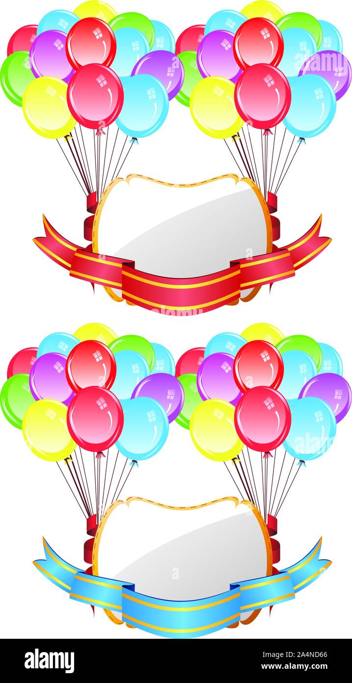 Bunch of colorful balloons and banner with ribbon Stock Vector Image ...