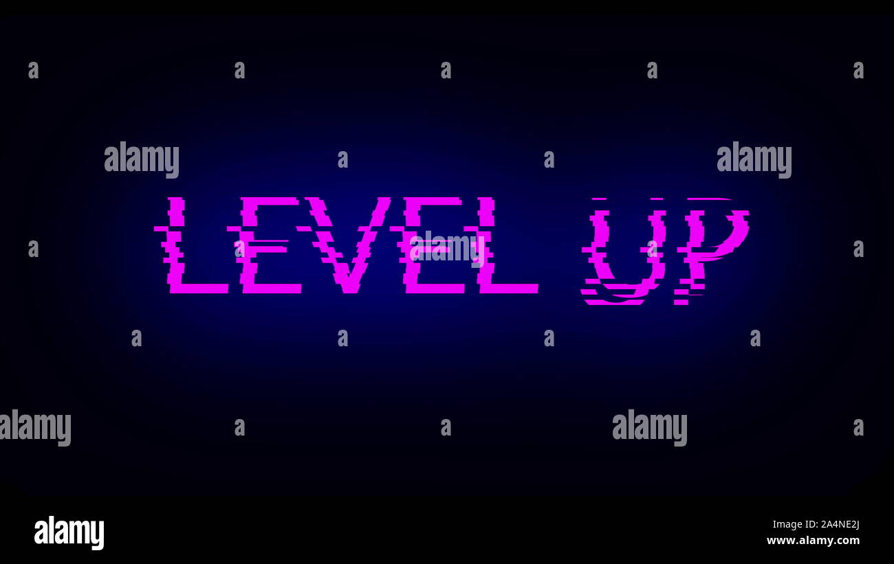 Letters of Level up text with noise on black, 3d render background ...