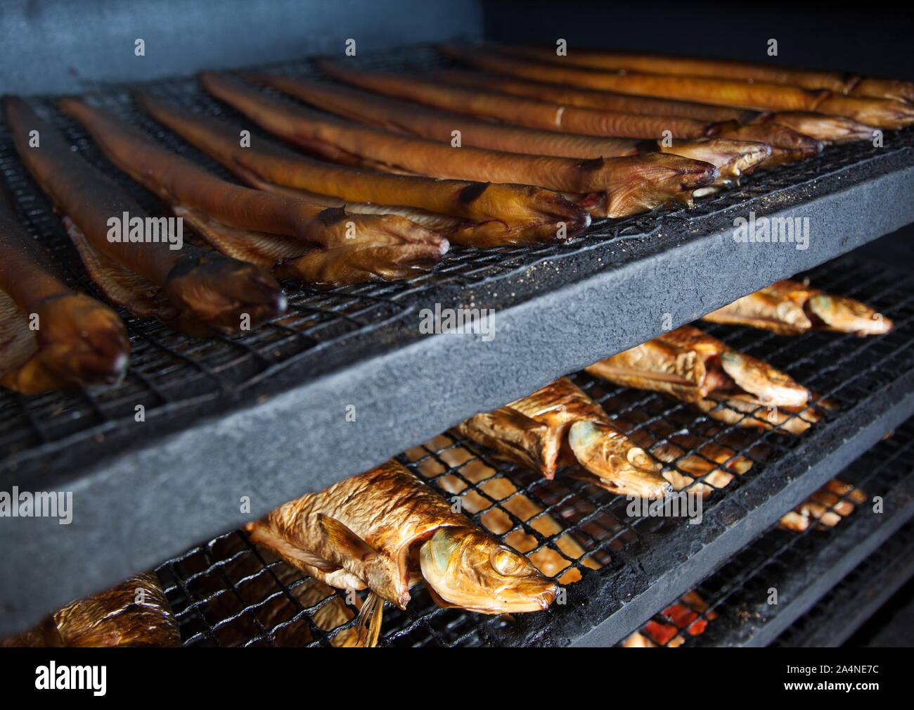 Smoked eel and fish in a fish smoke of a fisherman.Photo Jeppe ...