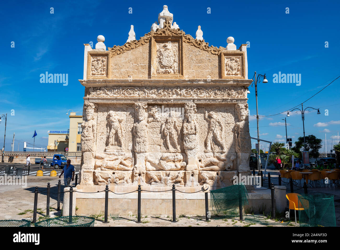 Greek fountain (Fontana Greca) on quayside of harbour in Gallipoli ...