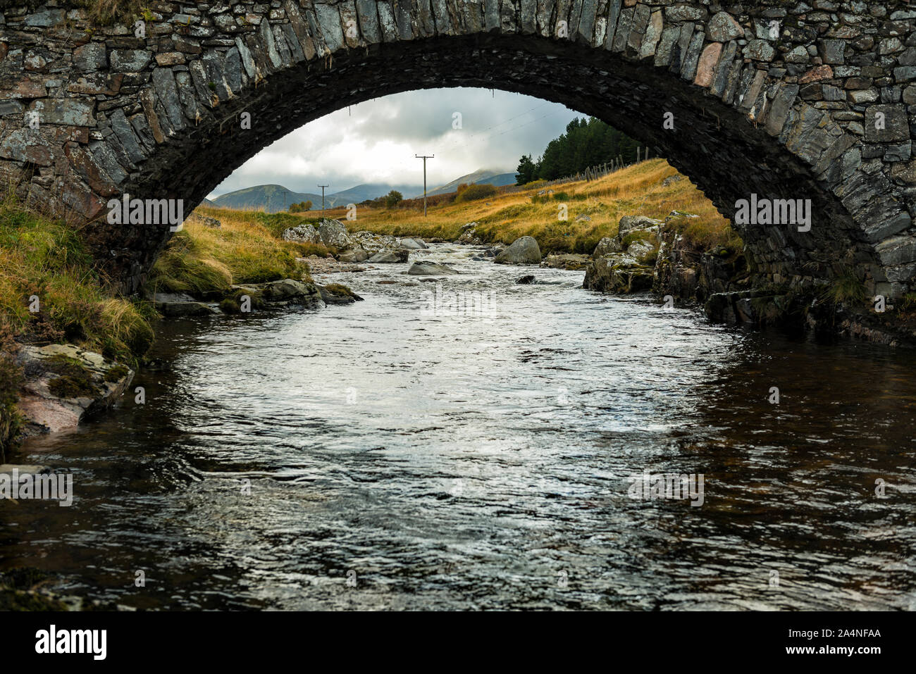 River flowing under arch bridge Stock Photo - Alamy