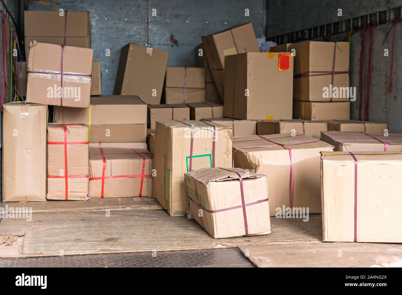 Boxes of Cargo Goods Delivery Shipping in Truck Stock Photo - Alamy