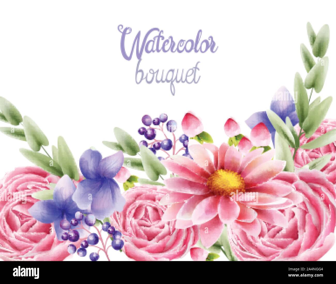 Watercolor bouquet of rose daisy and orchid flowers with leaves ...