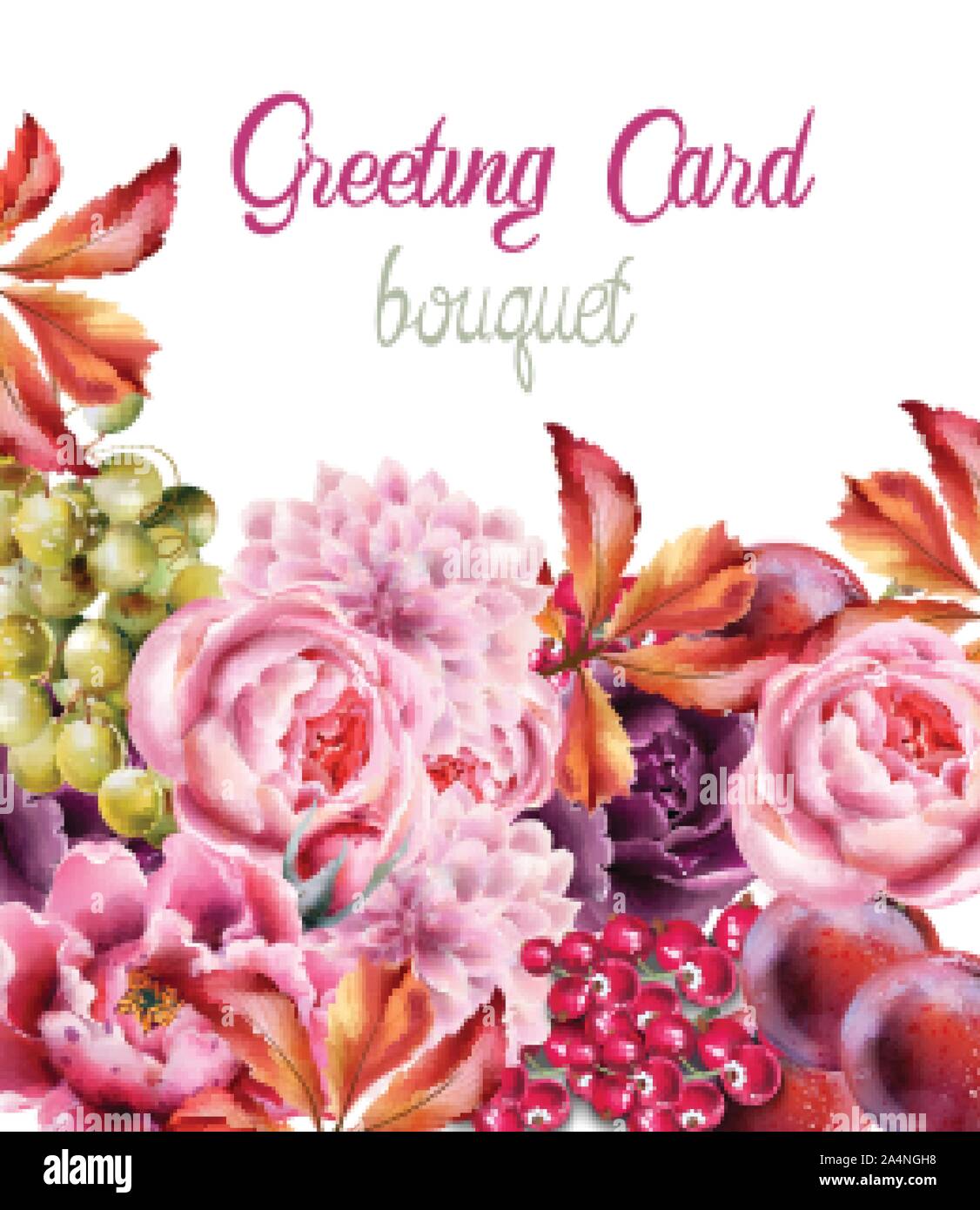 Wild forest flowers bouquet card vector watercolor. Isolated background ...