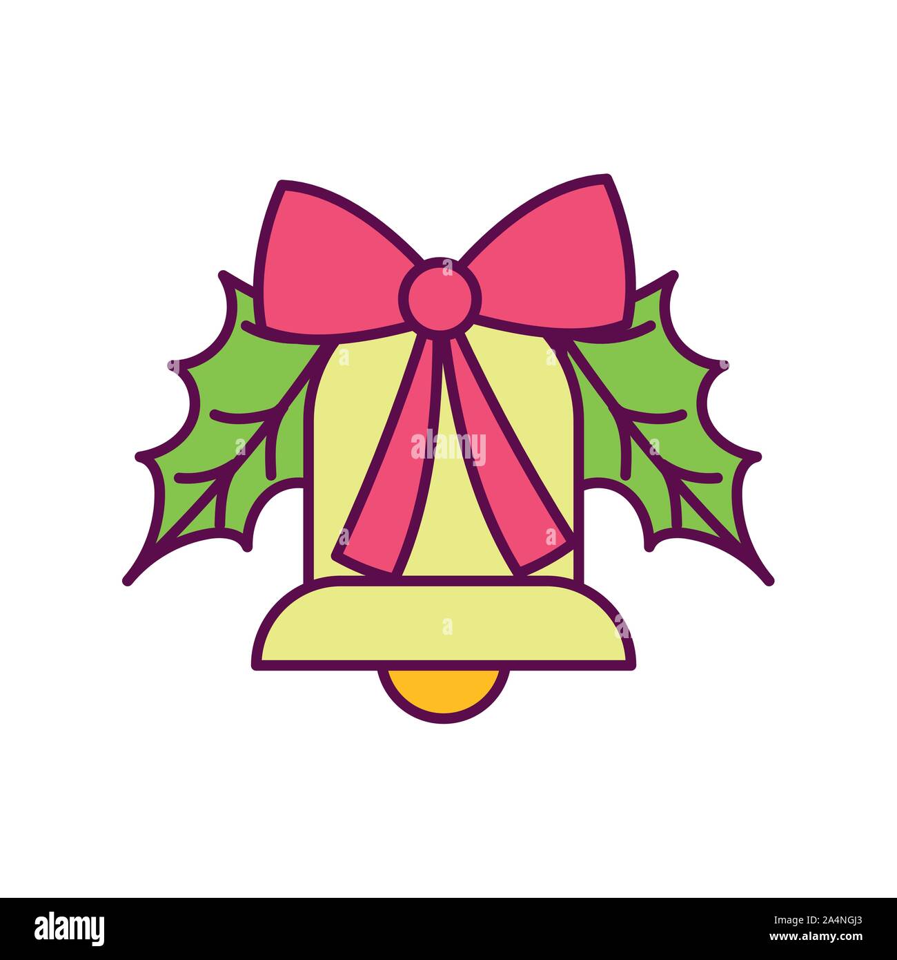 bell ribbon leaves decoration white background merry christmas icon ...