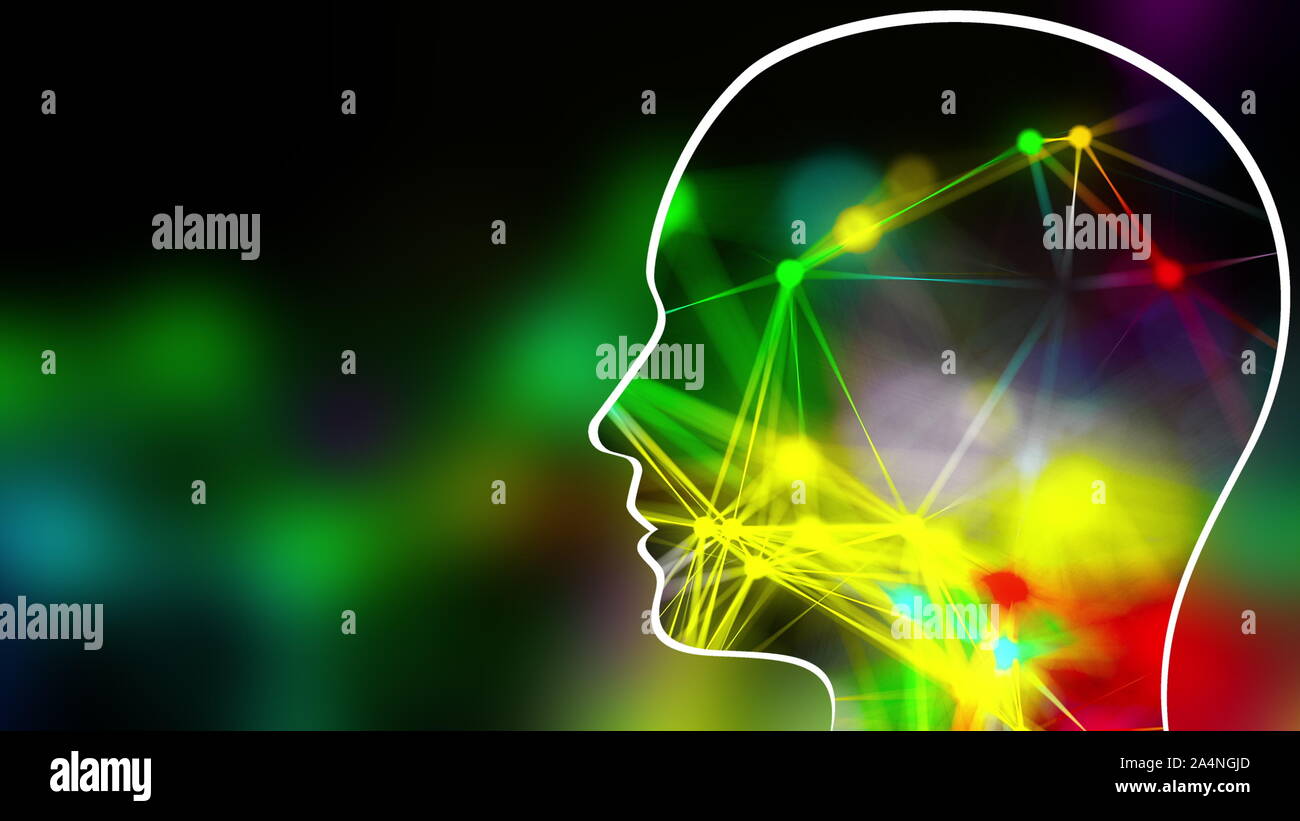 Grid of thin straight lines connected by dots inside the head on a ...