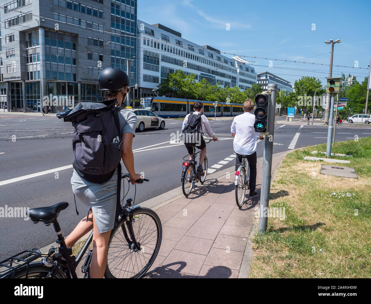 Bicycle path in the german city Stock Photo - Alamy