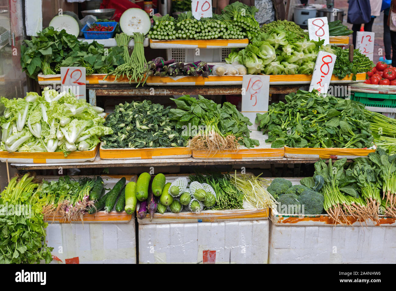 Various Leafy Green Vegetables at Market Stall Stock Photo - Alamy