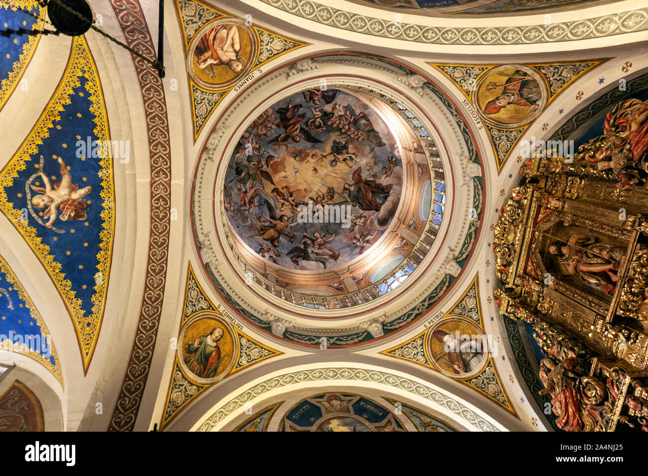 Decorated ceiling and dome in Jaca Cathedral, Jaca, Aragon, Spain Stock ...
